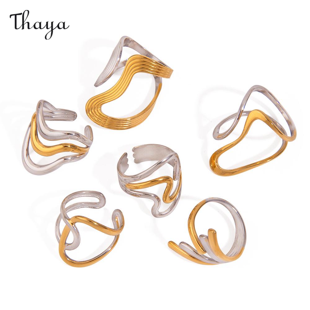 Thaya Gold &Silver Match Snake Irregular Curve Open Ring