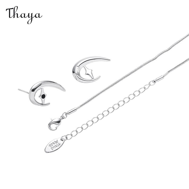 Thaya Crescent Moon Four-Pointed Star Necklace & Earrings