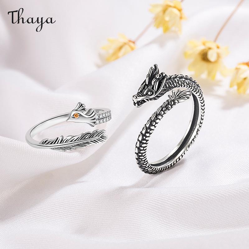 Thaya 925 Silver Tender Dragon Phoenix Couple Rings